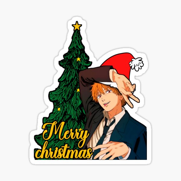 "Denji chainsaw man merry christmas" Sticker for Sale by Anime52 ...