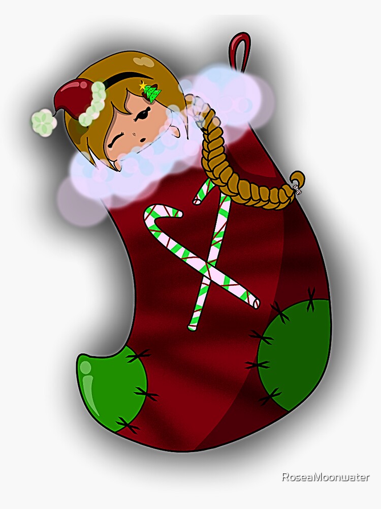 "Oka-chan in her little stocking" Sticker for Sale by RoseaMoonwater | Redbubble