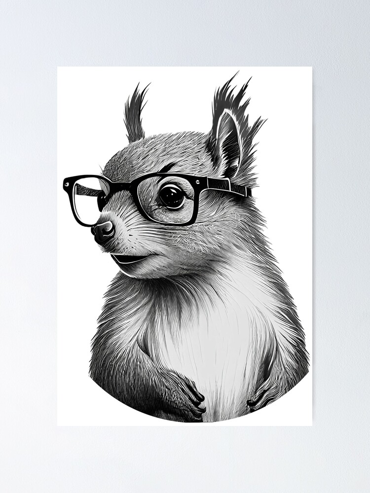 "squirrel with glasses black and white graphic" Poster for Sale by ...