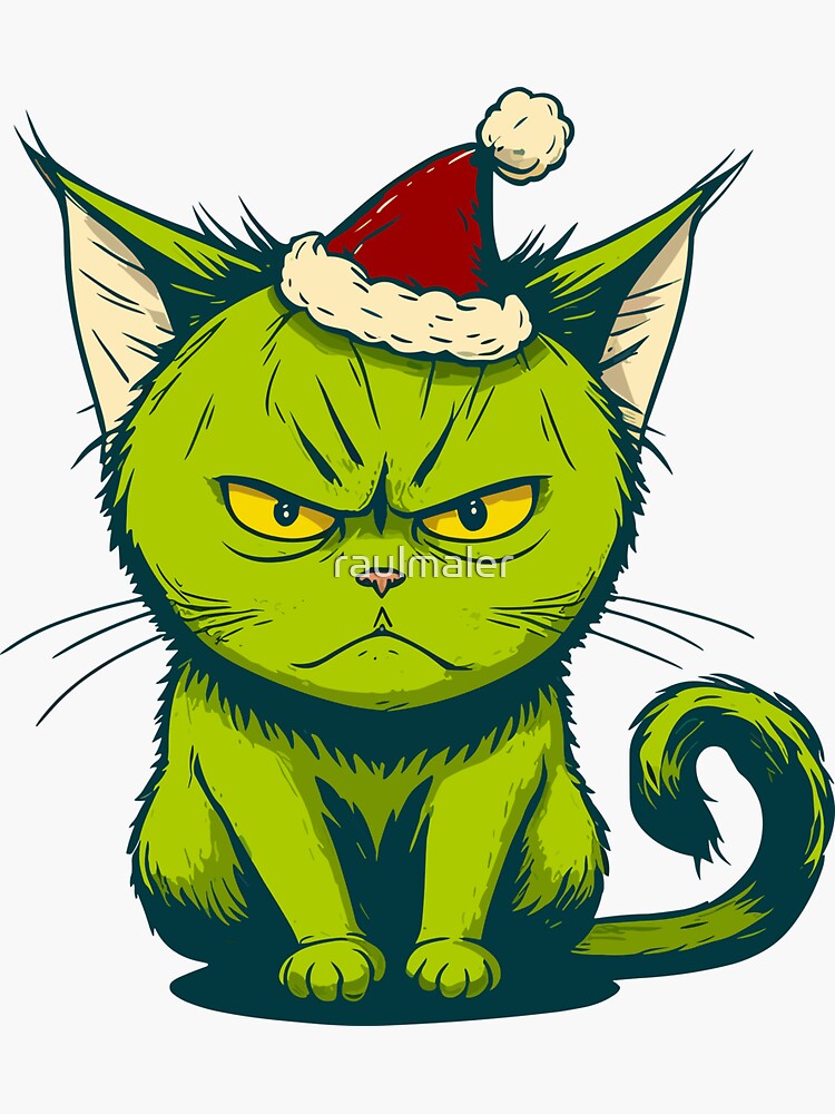 "The Grinch Cat With An Angry Face And A Christmas Hat" Sticker for ...
