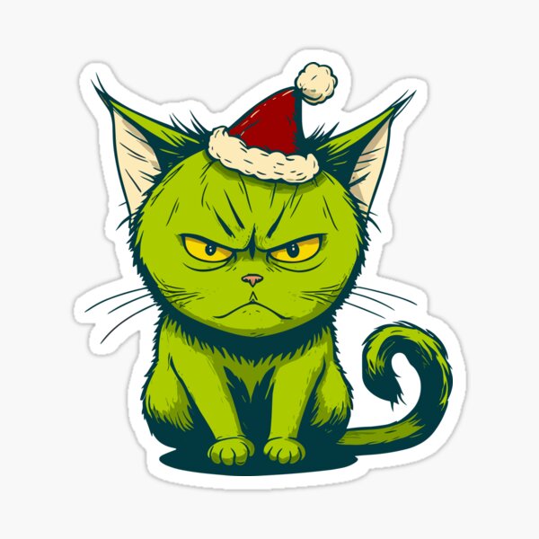 "The Grinch Cat With An Angry Face And A Christmas Hat" Sticker for ...