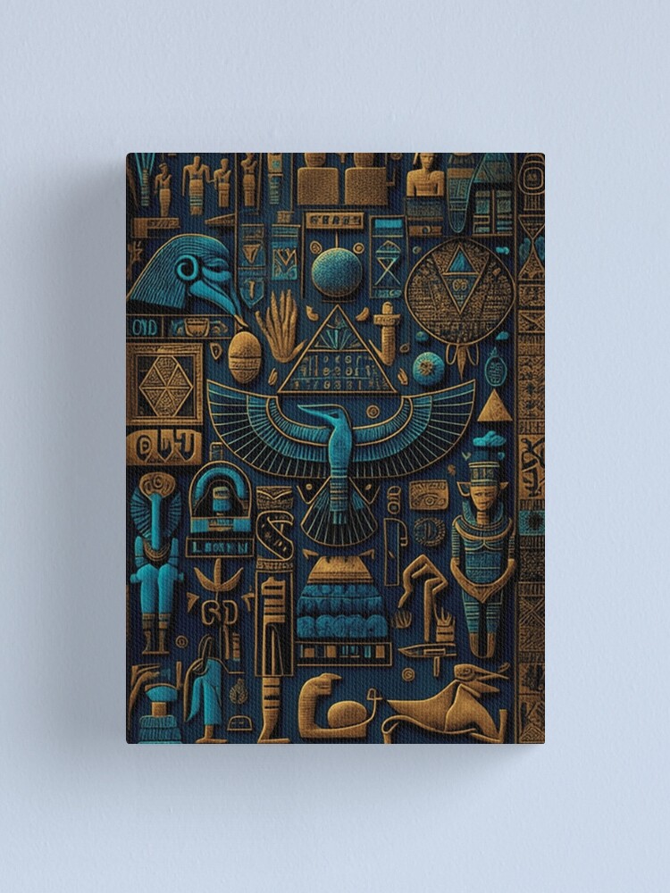 "Olden Egyptian blue and yellow pictograms and hieroglyphs ancient ...