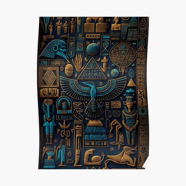 "Olden Egyptian blue and yellow pictograms and hieroglyphs ancient ...