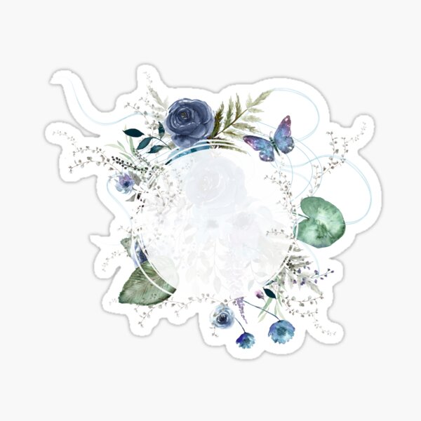 "Round decorative frame of blue flowers and plants in customizable ...