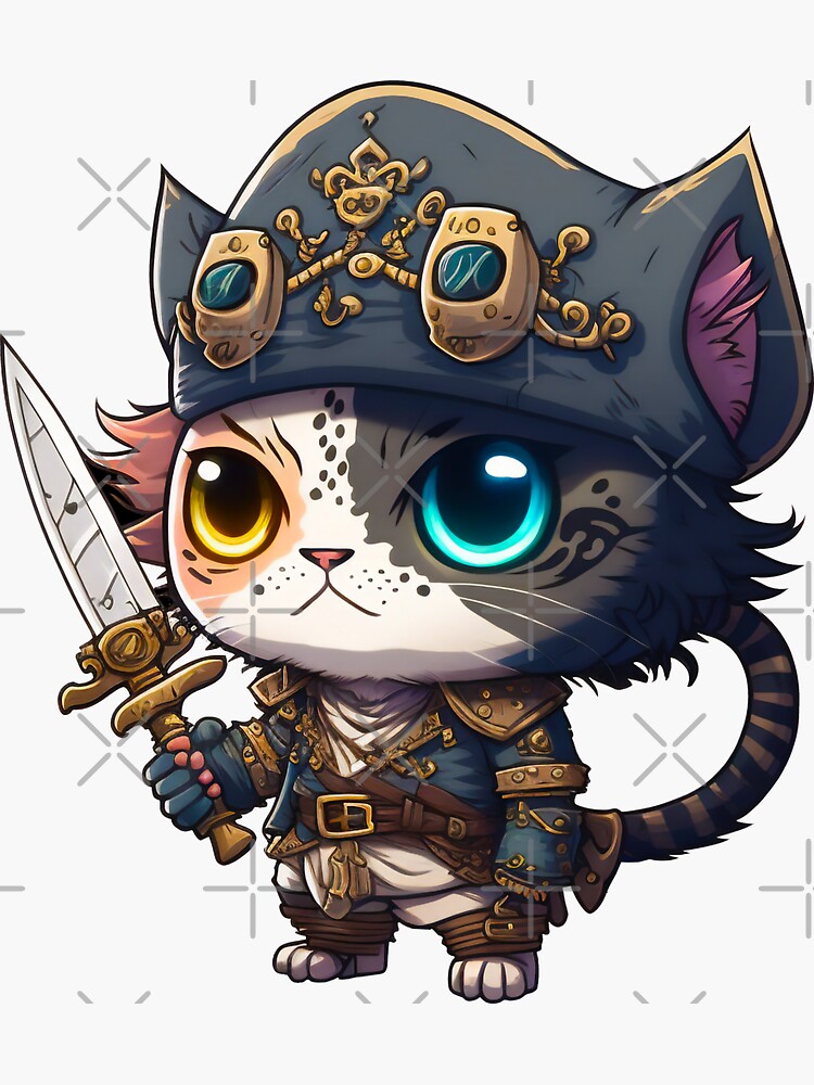 "Kawaii Pirate Cats | Chibi Cats | Anime Cats | Pirate Cats 05" Sticker ...