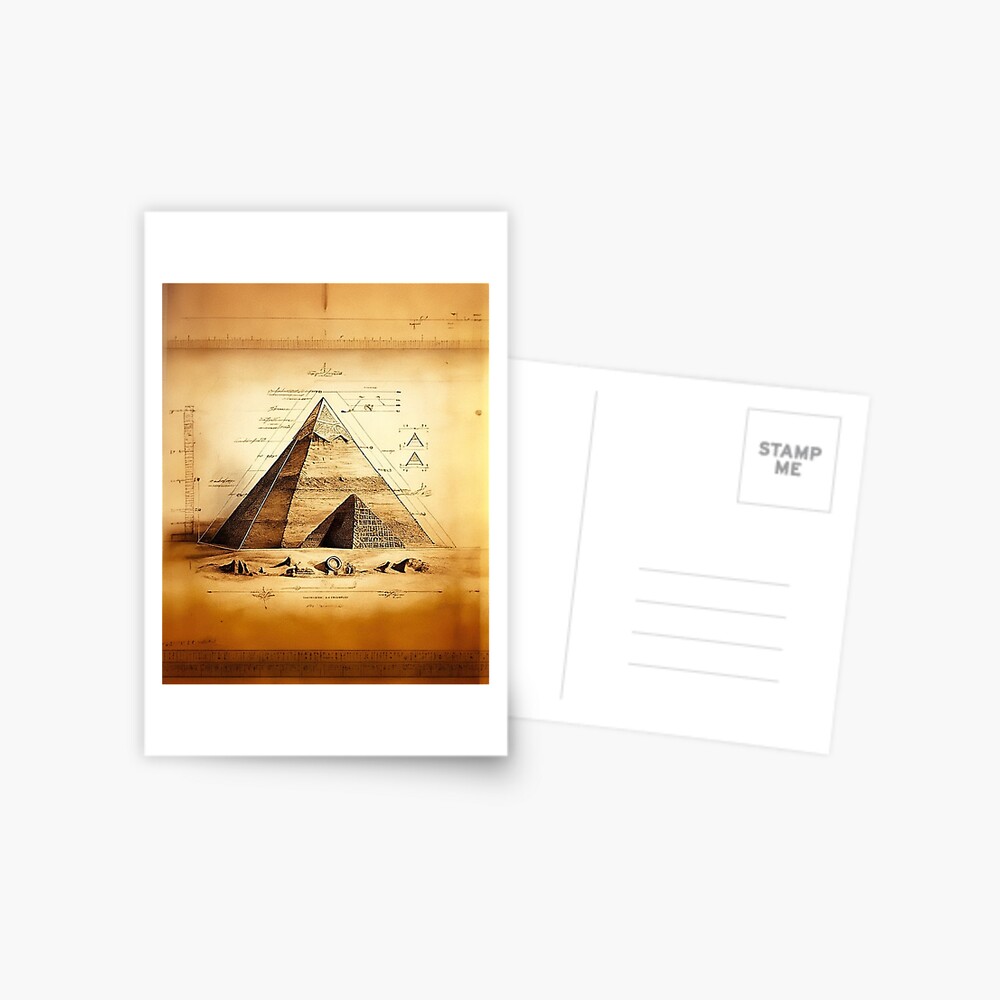 "Ancient Egyptian pyramid in Sahara Desert technical drawing with ...