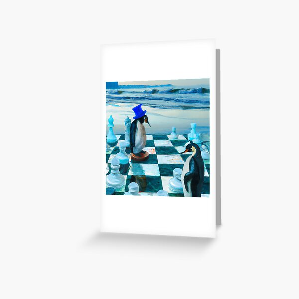 "Penguins playing chess as watercolor (AI Generated Art)" Greeting Card ...