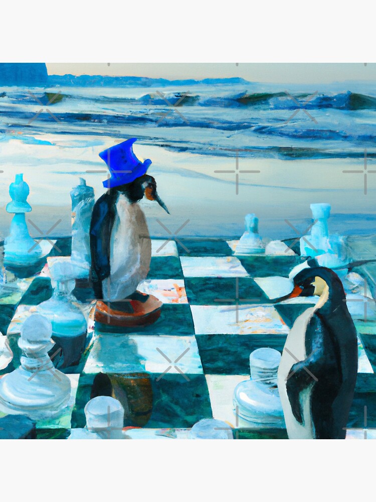 "Penguins playing chess as watercolor (AI Generated Art)" Sticker for ...