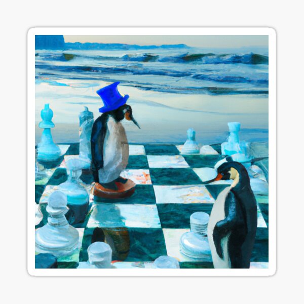 "Penguins playing chess as watercolor (AI Generated Art)" Sticker for ...