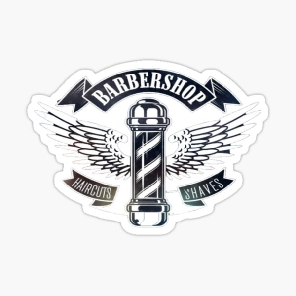 "Barbershop sign black with white writing, features barber pole with ...