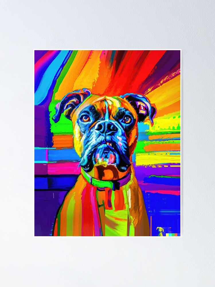"Boxer dog facing front vibrant rainbow colors." Poster for Sale by ...