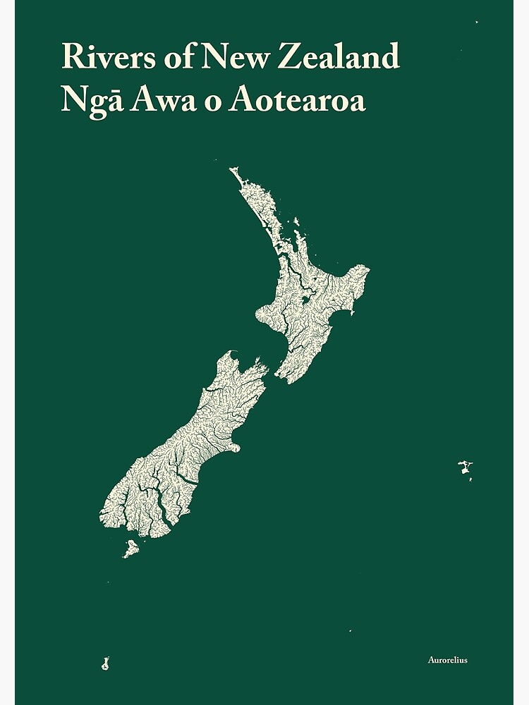 Map of the rivers of New Zealand (green) Premium Matte Vertical Poster ...
