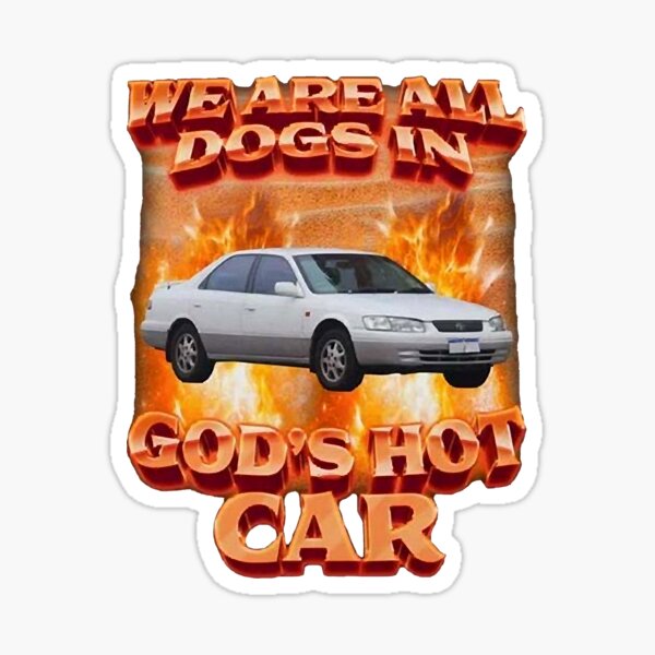 "WE ARE ALL DOGS IN GOD'S HOT CAR" Sticker for Sale by GaryBrownd ...