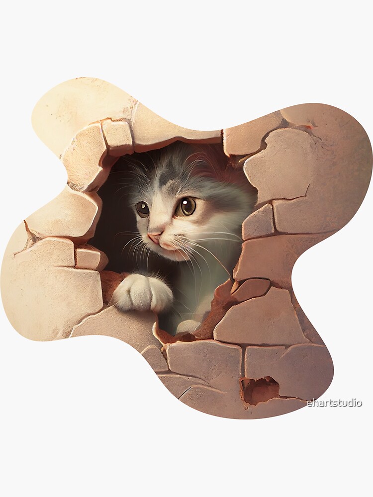 "Cat in the Wall Hole" Sticker for Sale by ehartstudio | Redbubble