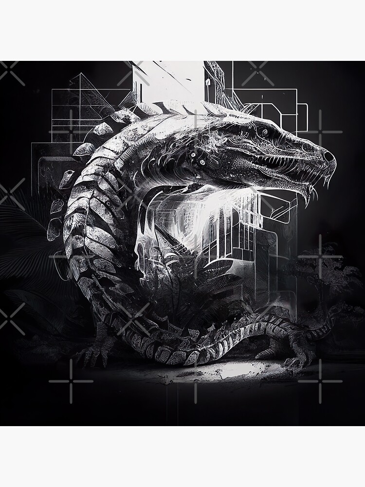 "Monochrome Vintage Epic Fantasy Basilisk Digital Concept Art " Sticker ...