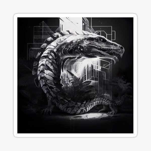 "Monochrome Vintage Epic Fantasy Basilisk Digital Concept Art " Sticker ...