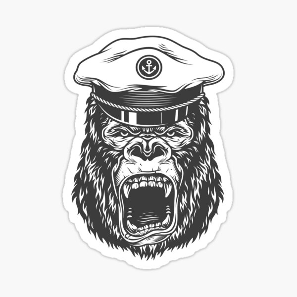 "Vintage Monochrome Sea Captain Angry Gorilla" Sticker for Sale by mr ...