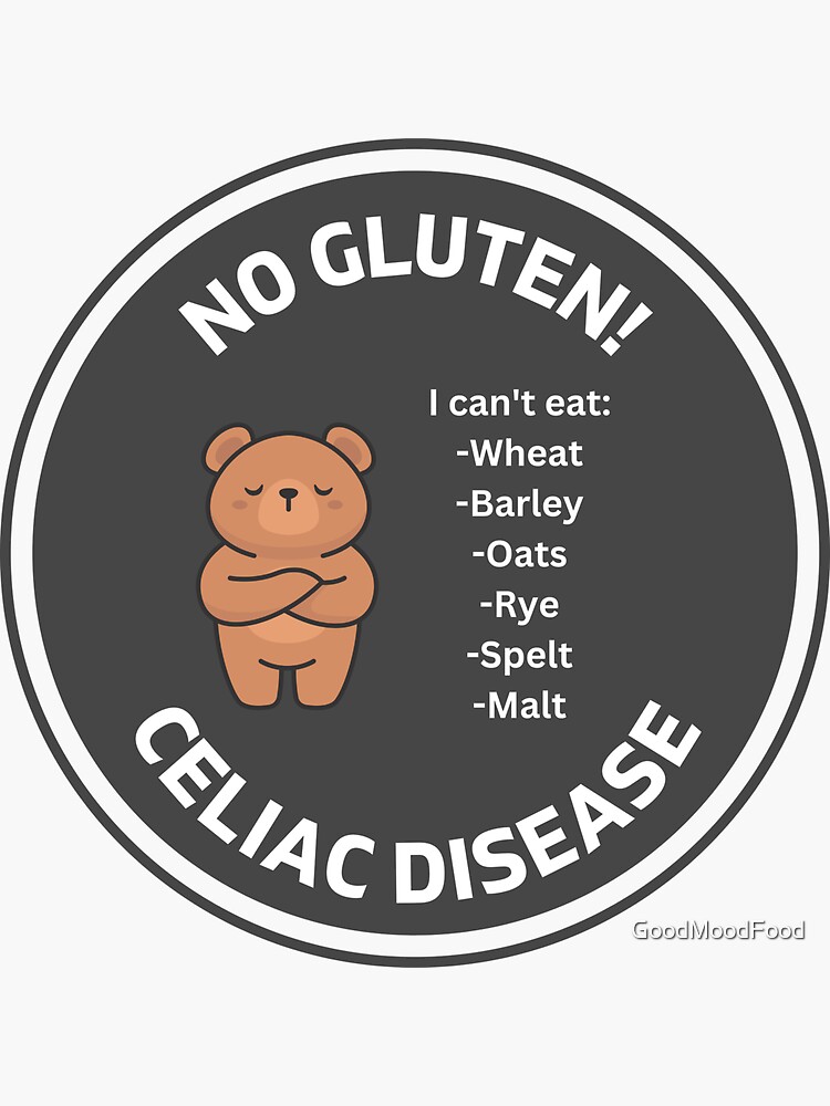 "NO GLUTEN CELIAC DISEASE" Sticker for Sale by GoodMoodFood | Redbubble
