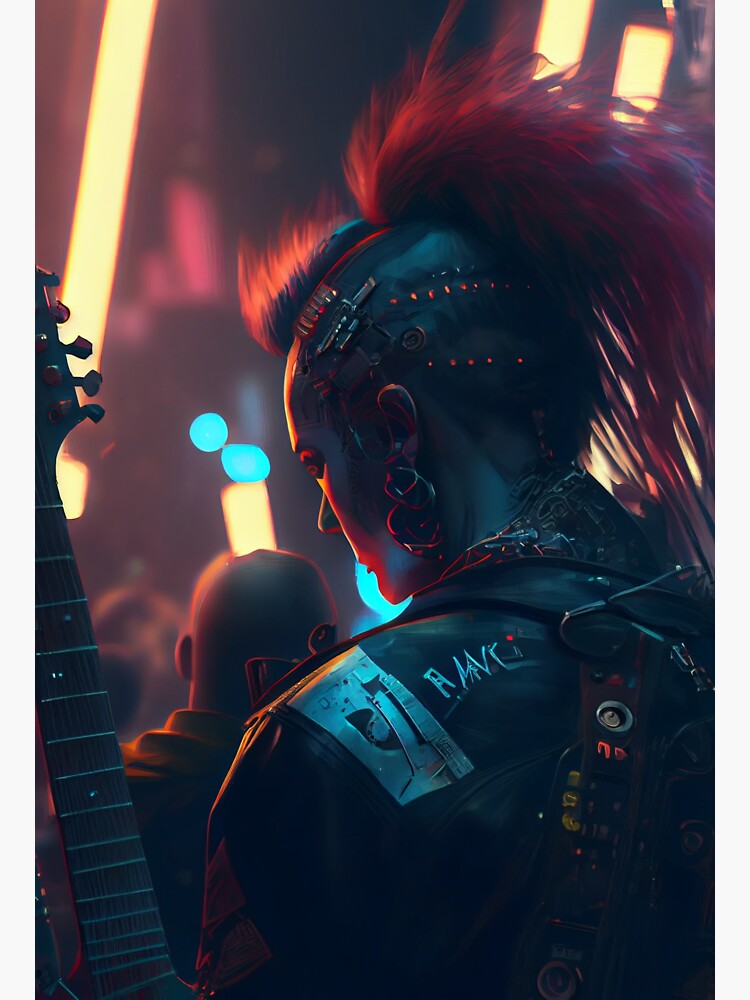 "Cyberpunk Musician at the Punk Rock Music Concert" Sticker for Sale by ...