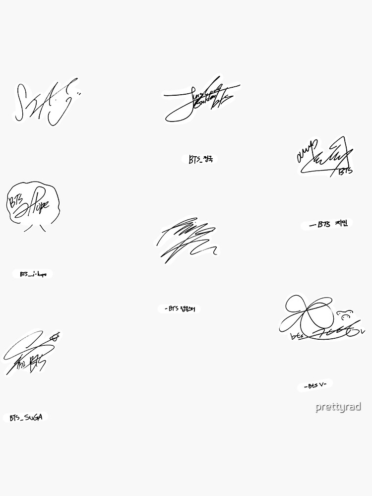 "BTS Signatures Sticker Sheet" Sticker for Sale by prettyrad | Redbubble