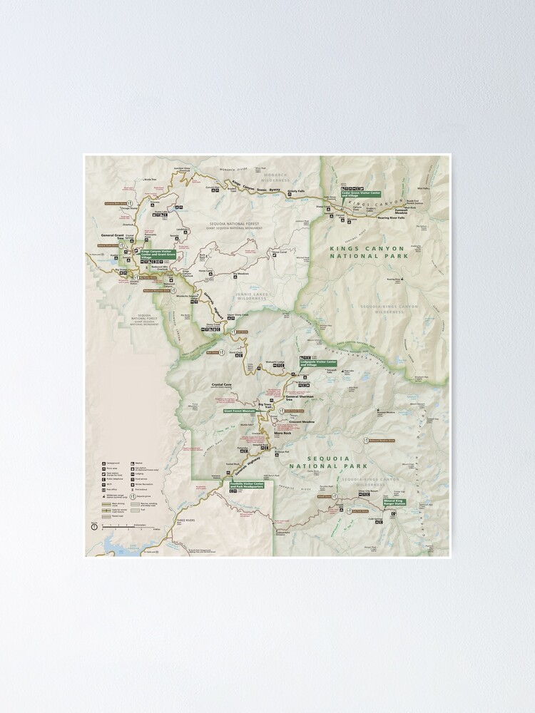 "Map of Sequoia and Kings Canyon National Park" Poster for Sale by ...