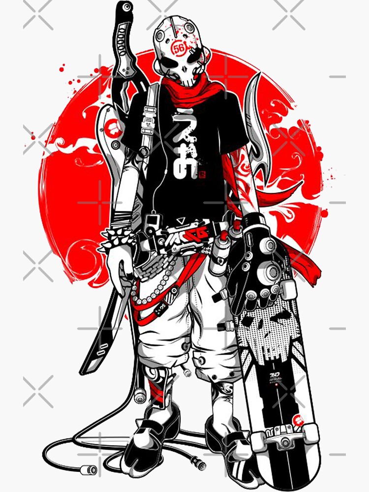 "Japan Red Sun Skate Ninja" Sticker for Sale by Kardexsin | Redbubble