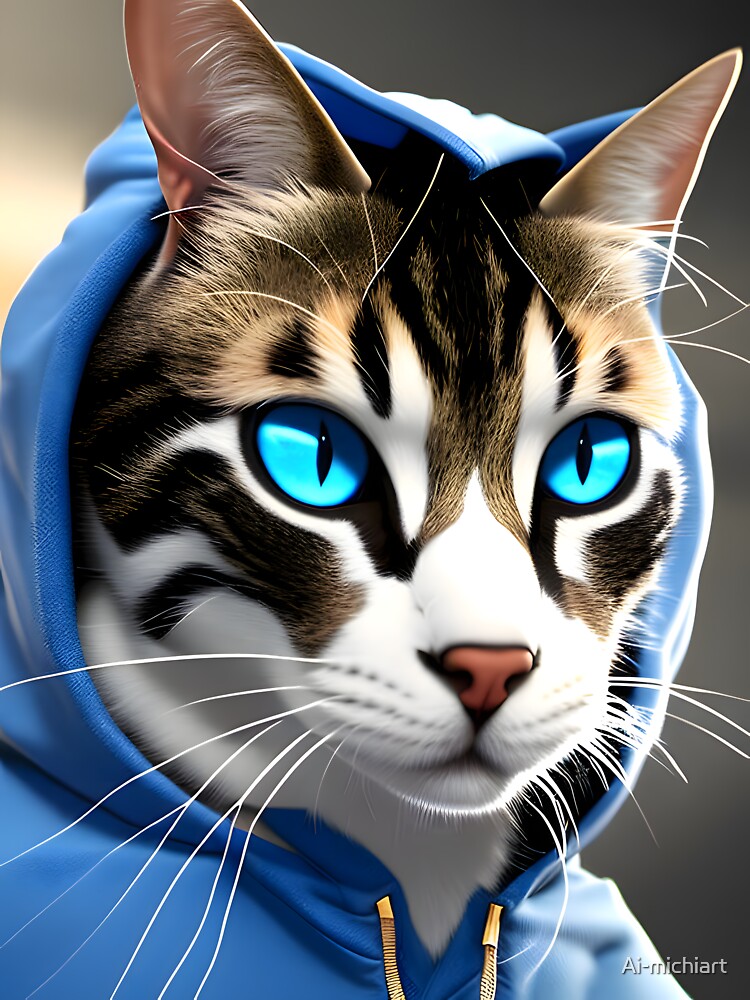 "Hooded Cat - Modern Digital Art" Sticker for Sale by Ai-michiart ...