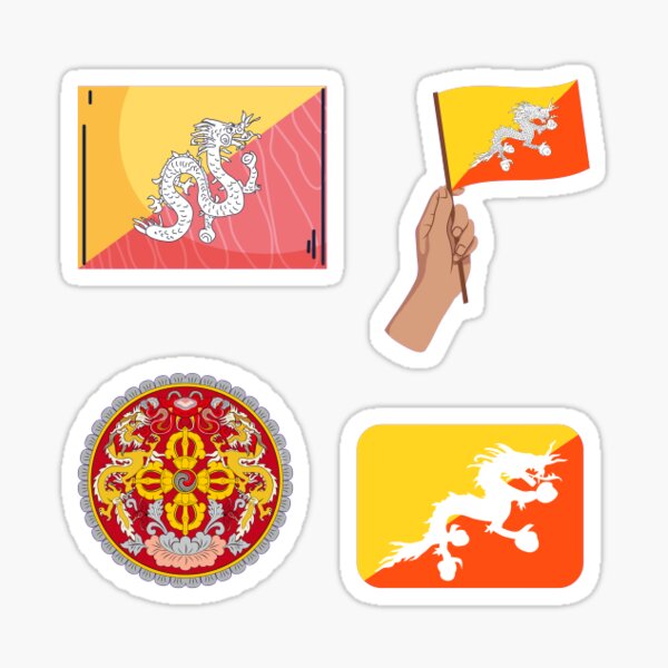 "Bhutan flags and emblem pack" Sticker for Sale by CinderPress | Redbubble