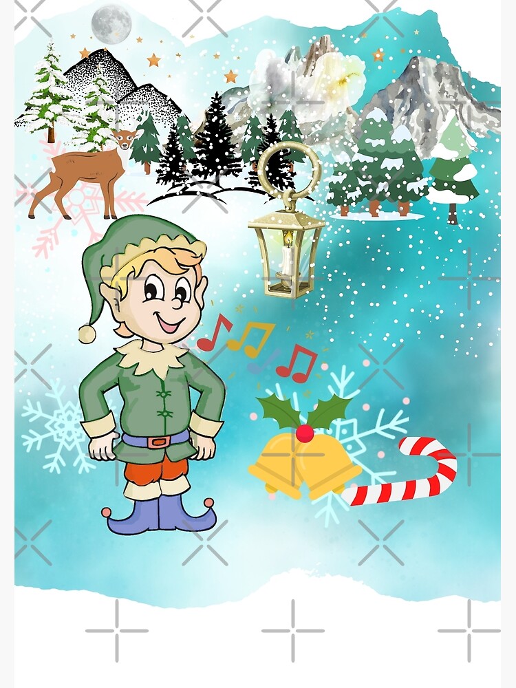 "A magical elf singing a melody on a Christmas night. a silent night ...