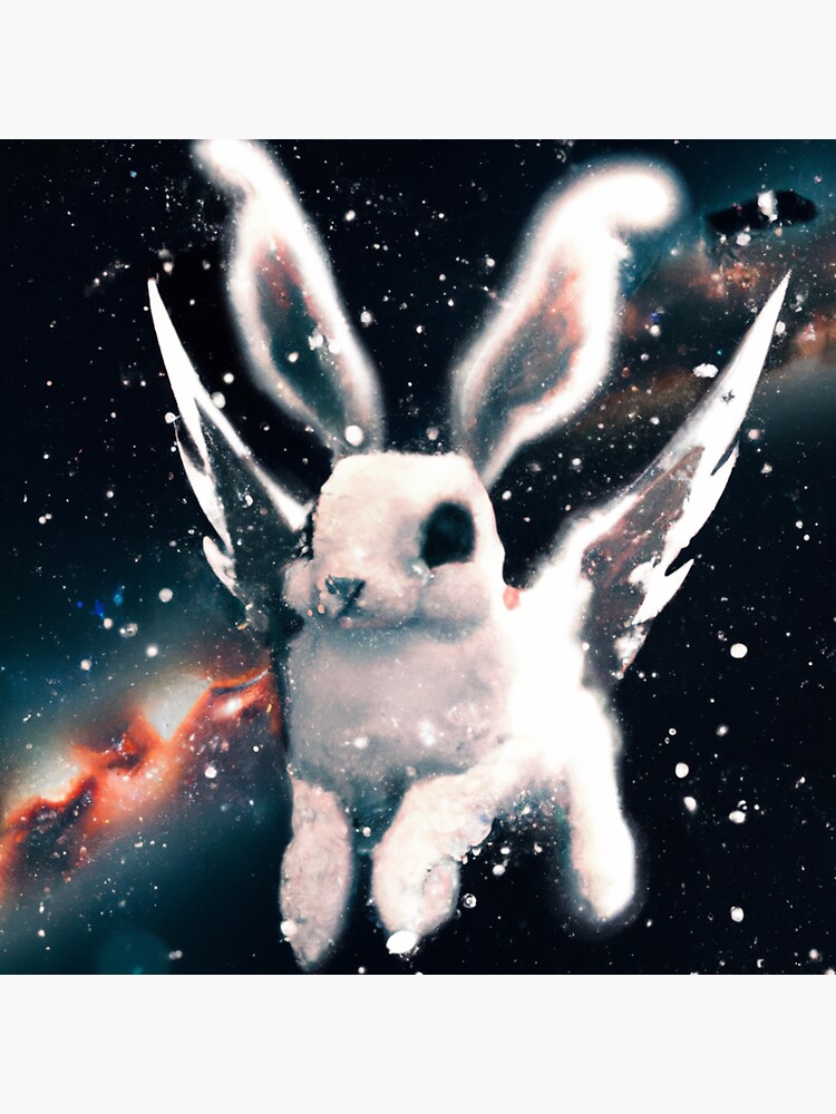 "AI Art Cute Fluffy Bunny with Wings flying trough Space" Sticker for ...