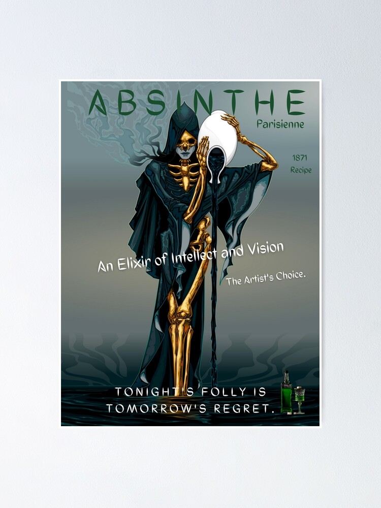 Póster «1871 Receta parisina Absinthe Skeleton ajenjo mata el elixir ...