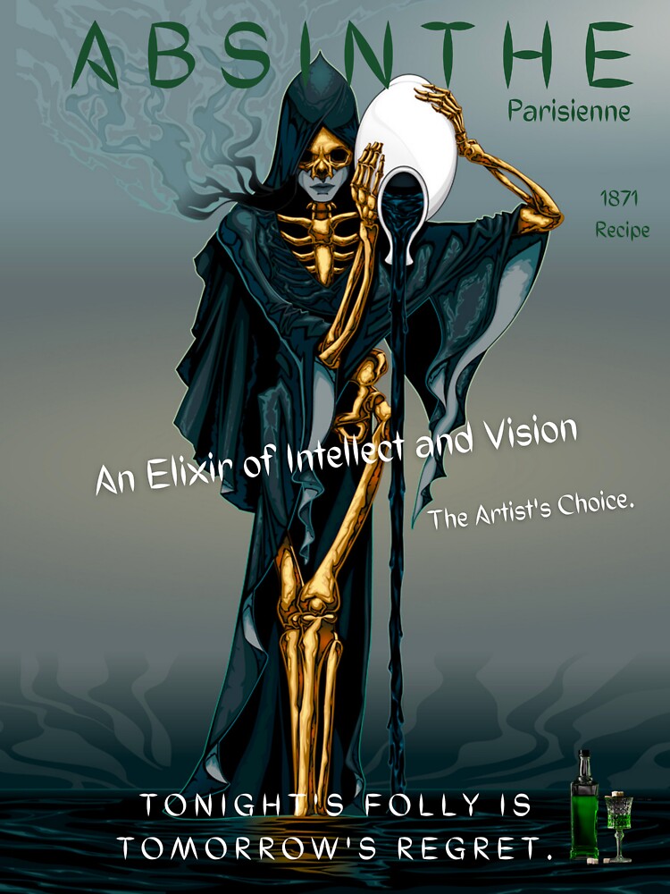 Pegatina «1871 Receta parisina Absinthe Skeleton ajenjo mata el elixir ...