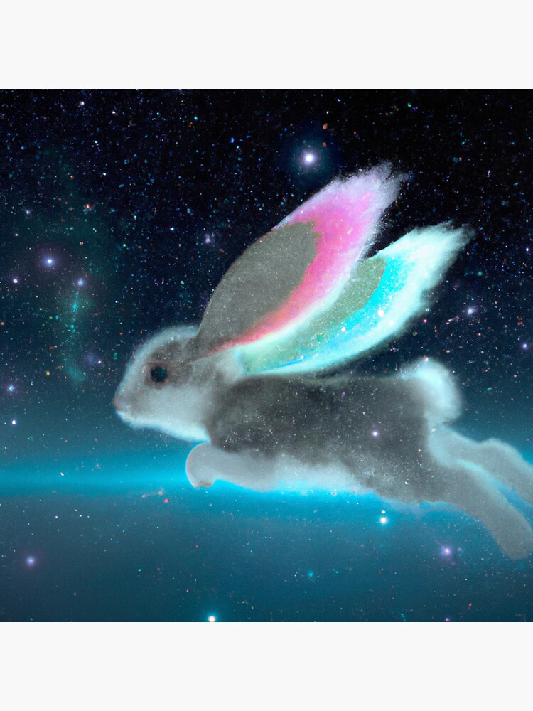 "AI Art Cute Fluffy Bunny flying trough Space" Sticker for Sale by ...