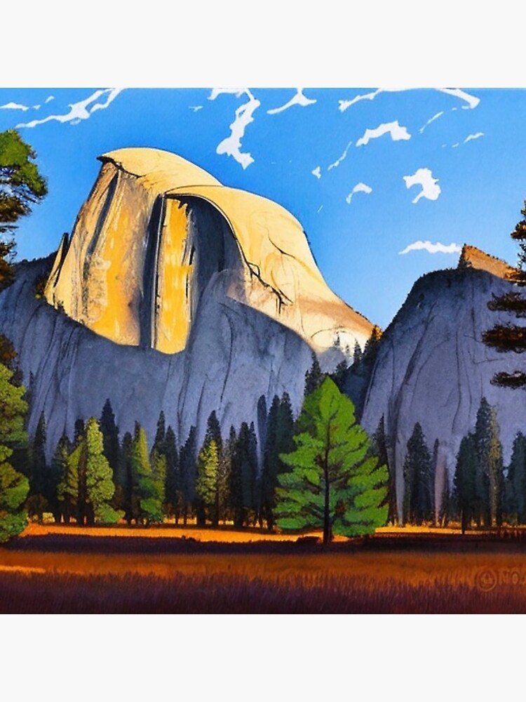 "Yosemite national park half dome digital art with gouache" Sticker for ...