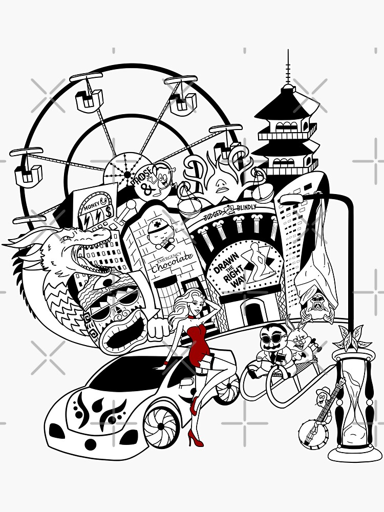 "crazy cartoon town - cool city" Sticker for Sale by Rainorchid | Redbubble