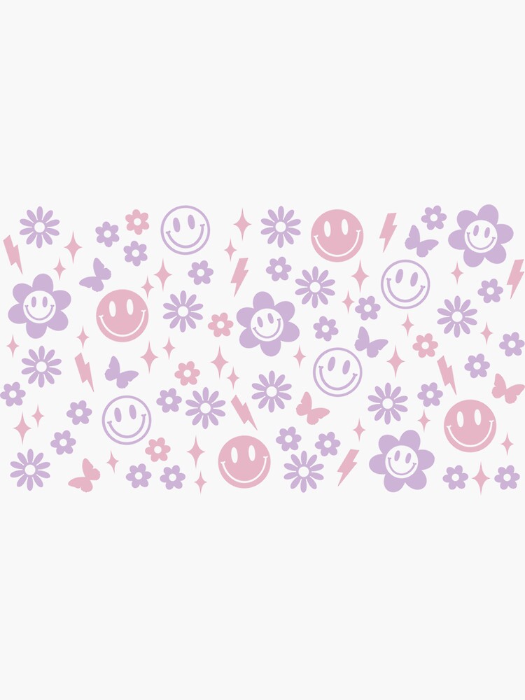 "Cute Preppy Smiley Face and Retro flowers" Sticker for Sale by ...