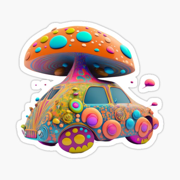 "Mushroom Car With A Half Orange Fruit Top" Sticker for Sale by ...