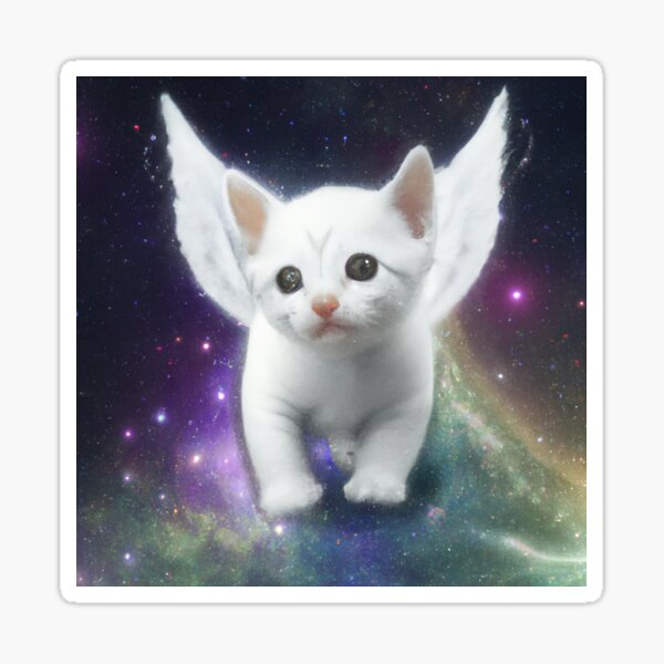 "AI Art Cute Fluffy Kitten flying trough Space" Sticker for Sale by ...
