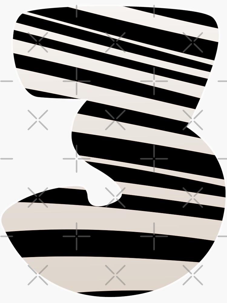"Zebra pattern number. Zebra striped numbers. Number 3" Sticker for ...