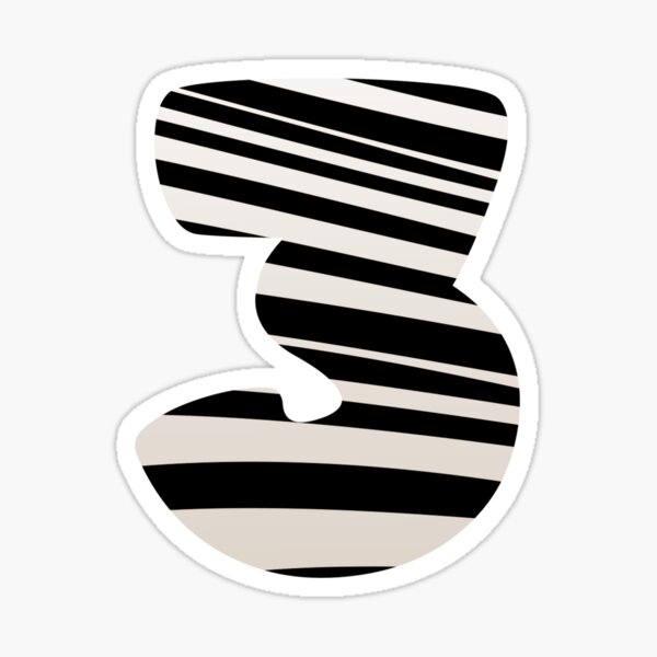 "Zebra pattern number. Zebra striped numbers. Number 3" Sticker for ...