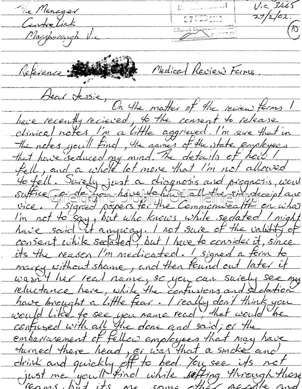 "Letter of Complaint to CentreLink page 1" by Gregory John O'Flaherty ...
