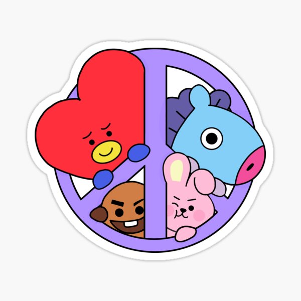 "Bt21 Characters With Peace" Sticker for Sale by Color-Toonix | Redbubble