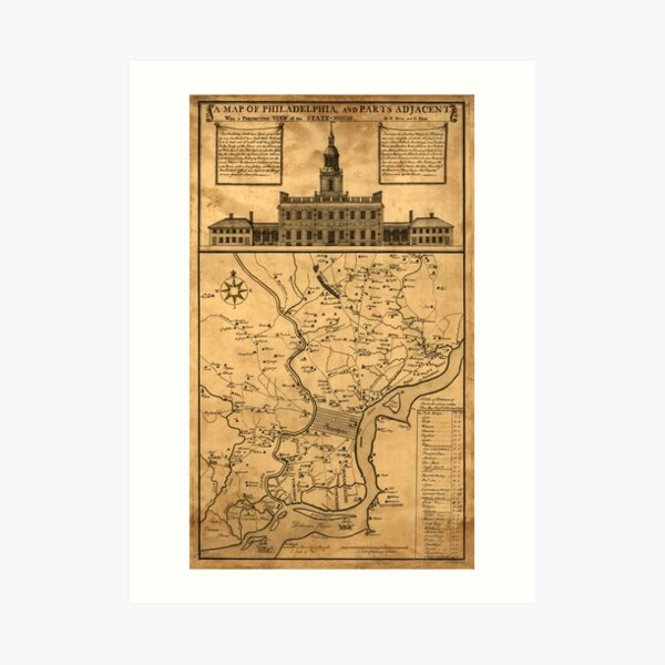"Independence Hall and Philadelphia Map 1752" Art Print for Sale by ...