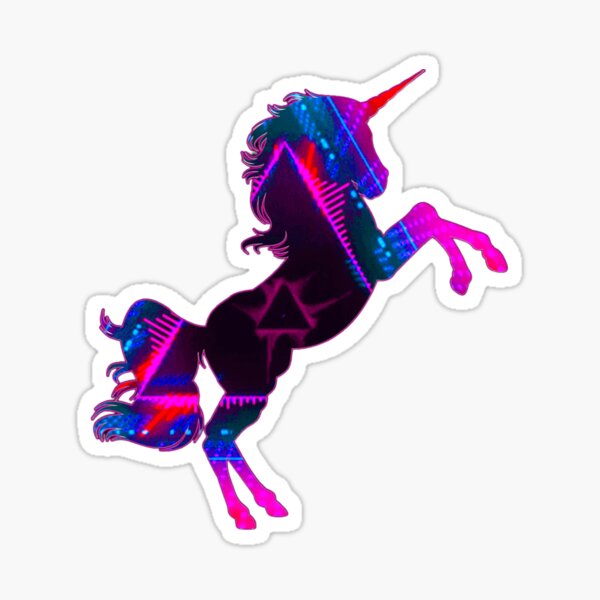 "Beautiful, neon unicorn, pink, purple, blue, triangles." Sticker for ...