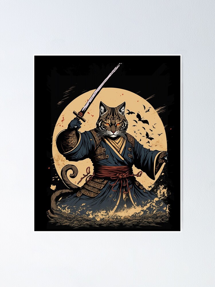 "Katana wielding samurai Japanese Cat" Poster for Sale by OtillieArt ...