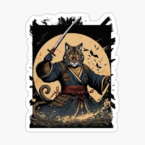 "Katana wielding samurai Japanese Cat" Sticker for Sale by OtillieArt ...