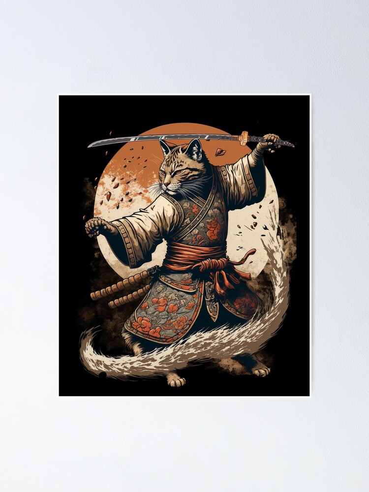 "Katana wielding samurai Japanese Cat" Poster for Sale by OtillieArt ...