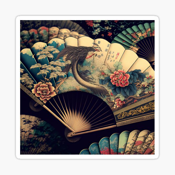 "Original art Vintage style Japanese fan Print" Sticker for Sale by ...