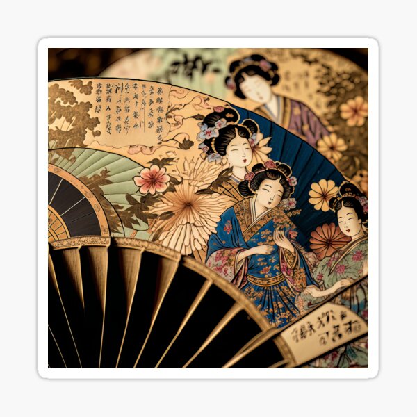 "Original art Vintage style Japanese fan Print" Sticker for Sale by ...