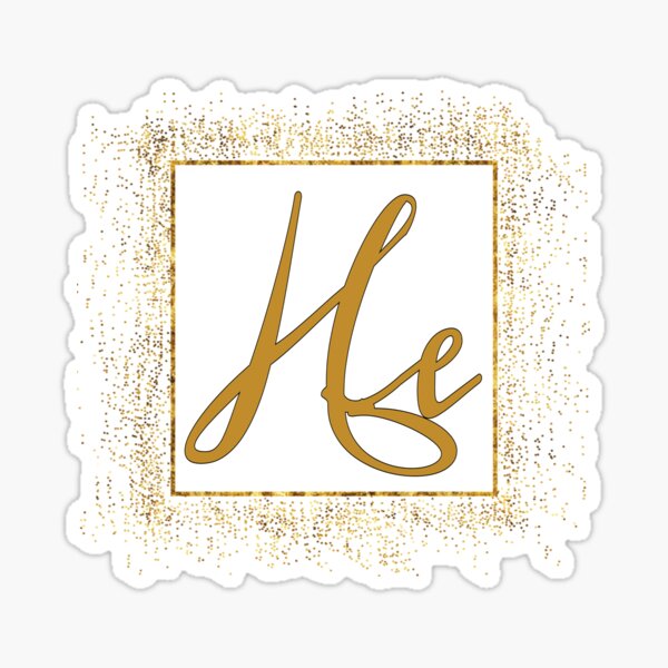 "Golden glitter box he him his pronouns " Sticker for Sale by PRONOUNS ...